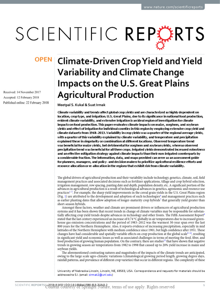 Climate-Driven Crop Yield and Yield Variability An | PDF | Climate ...