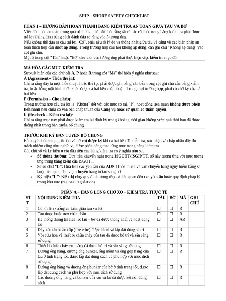 Ship-Shore Safety Checklist | PDF