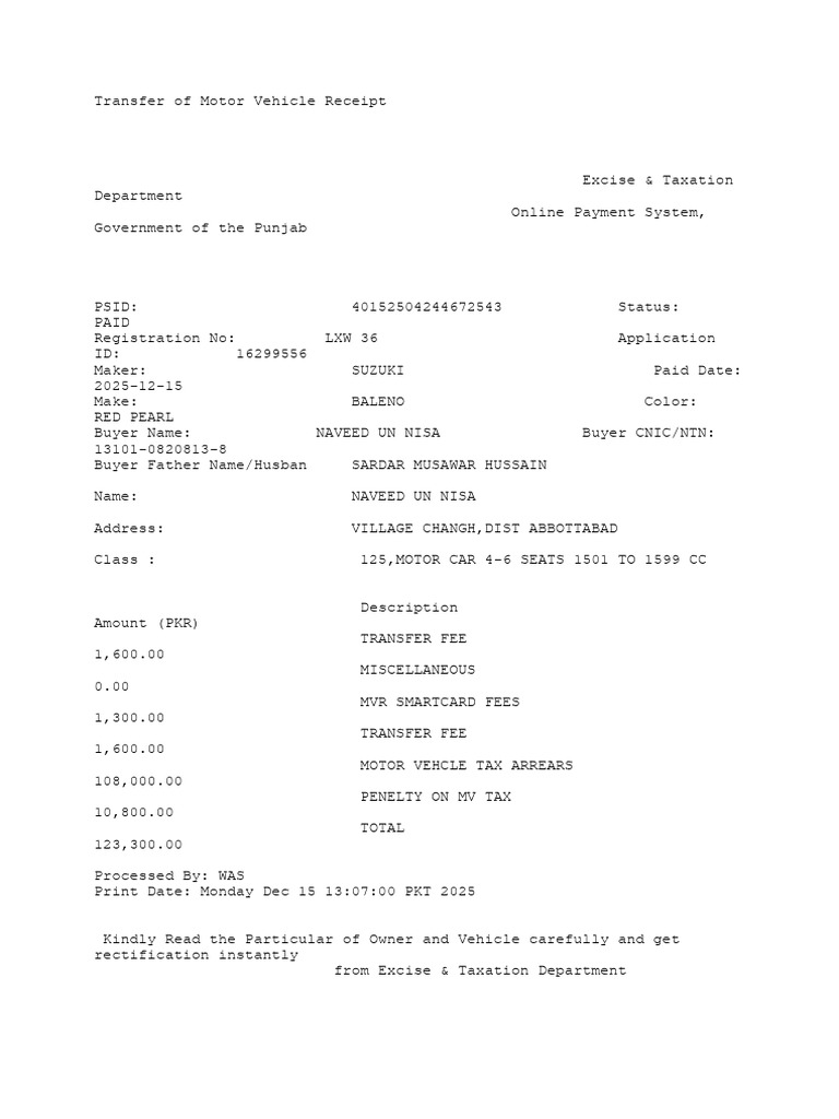 Transfer of Motor Vehicle | PDF