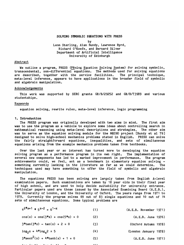 Solving Symbolic Equations With PRESS | PDF | Equations | Polynomial