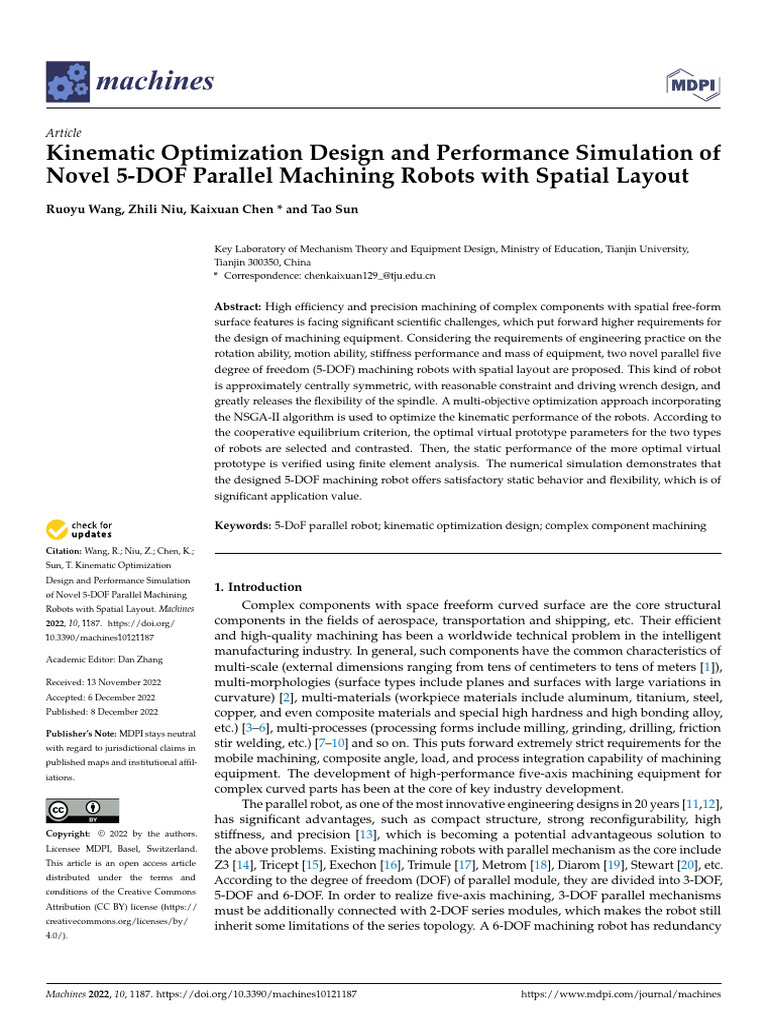5-DOF Parallel Robot Design Optimization | PDF | Kinematics | Machines