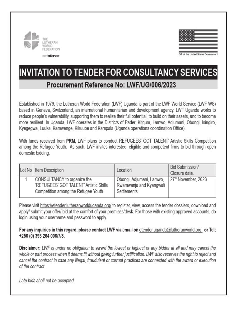 Invitation To Tender For Consultancy Services: Procurement Reference No ...