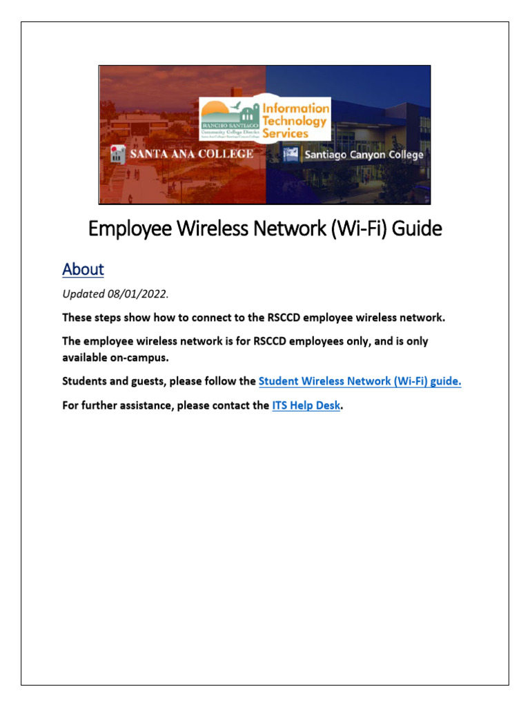 RSCCD Employee Wireless Network | PDF | Wi Fi | Password