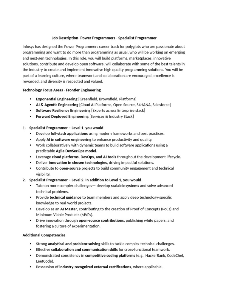Job Description - Specialist Programmer - L2 | PDF | Artificial ...