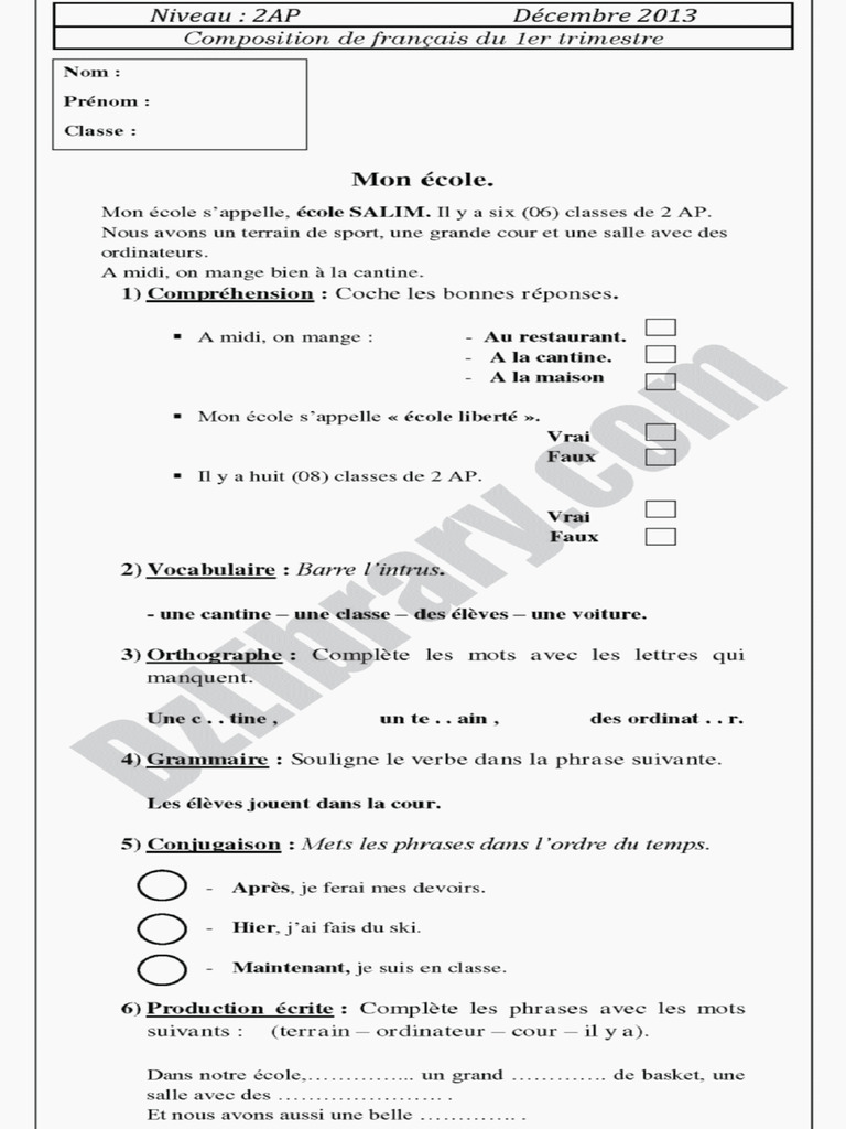 Dzexams 2ap Francais 452037 | PDF