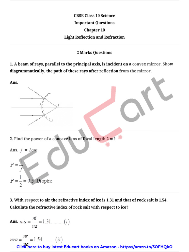 2 Marks (Light Reflection and Refraction) | PDF | Mirror | Refraction