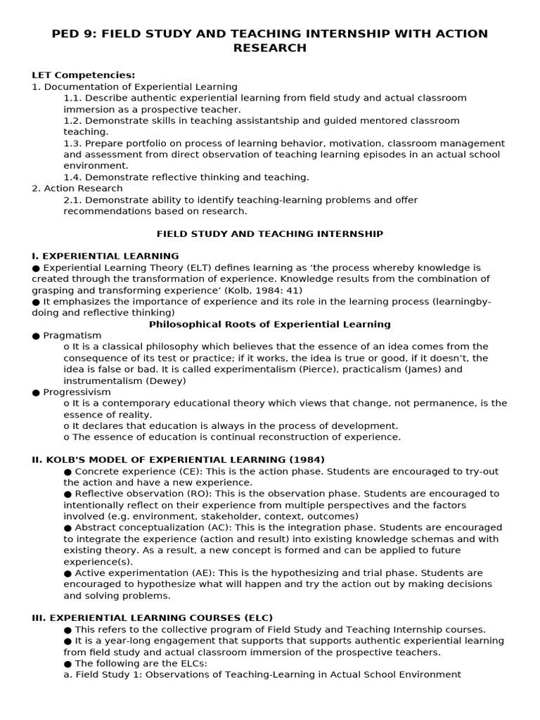 Field Study and Teaching Internship Guide | PDF | Qualitative Research ...