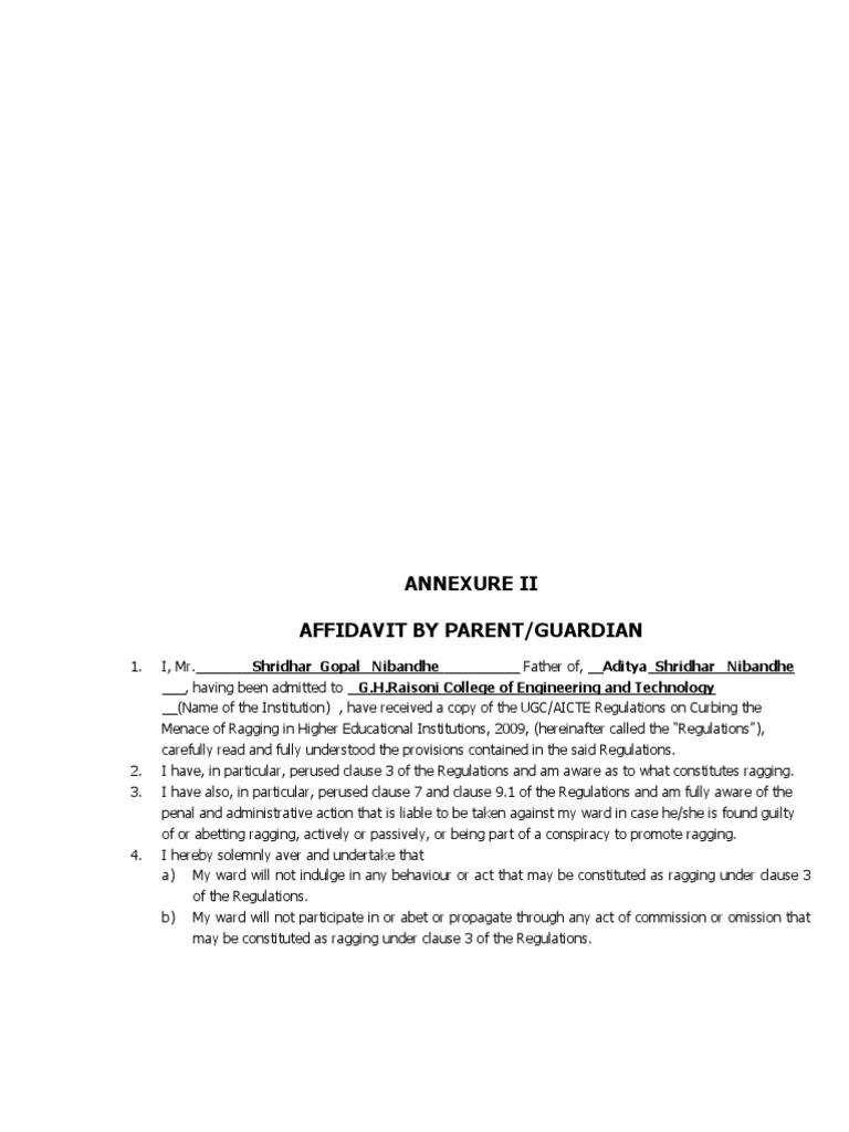 Annexure Ii Affidavit by Parent/Guardian | PDF | Law