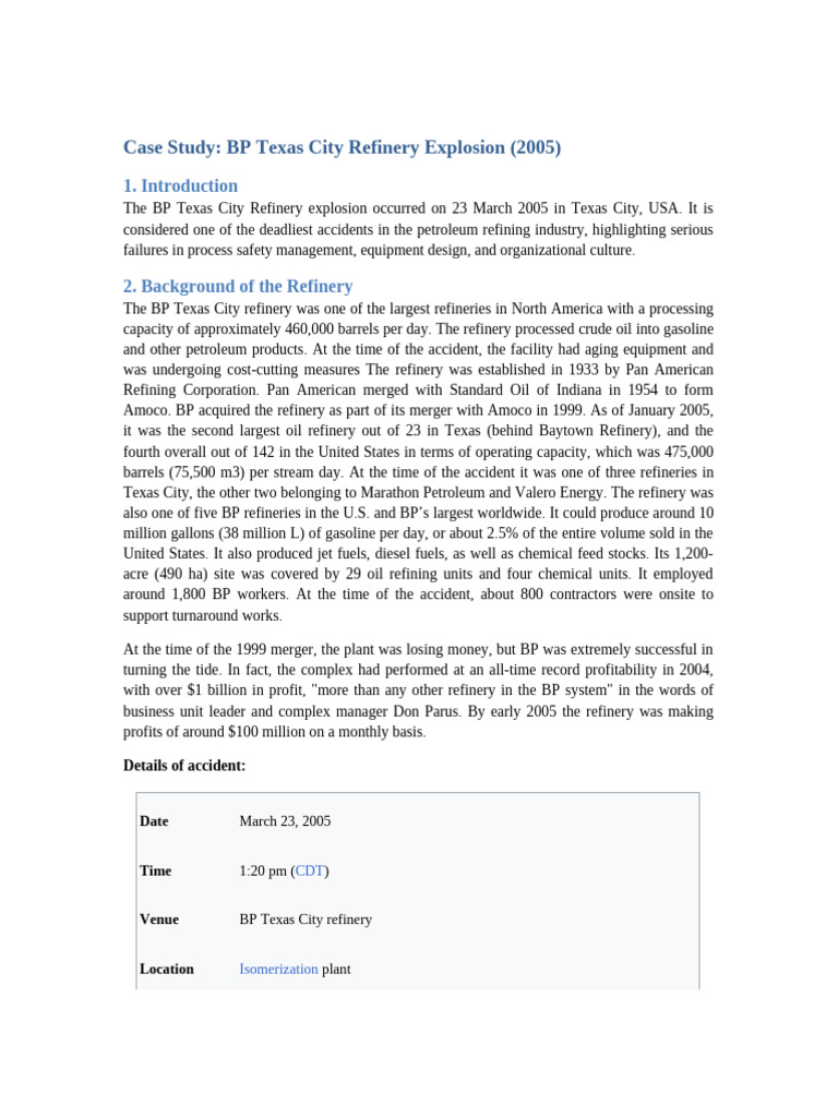 BP Texas City Refinery Explosion Case Study | PDF | Oil Refinery | Bp