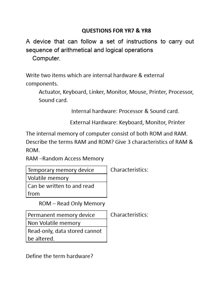 Igcse Ict Chapter 1 Questions and Answers | PDF | Read Only Memory ...