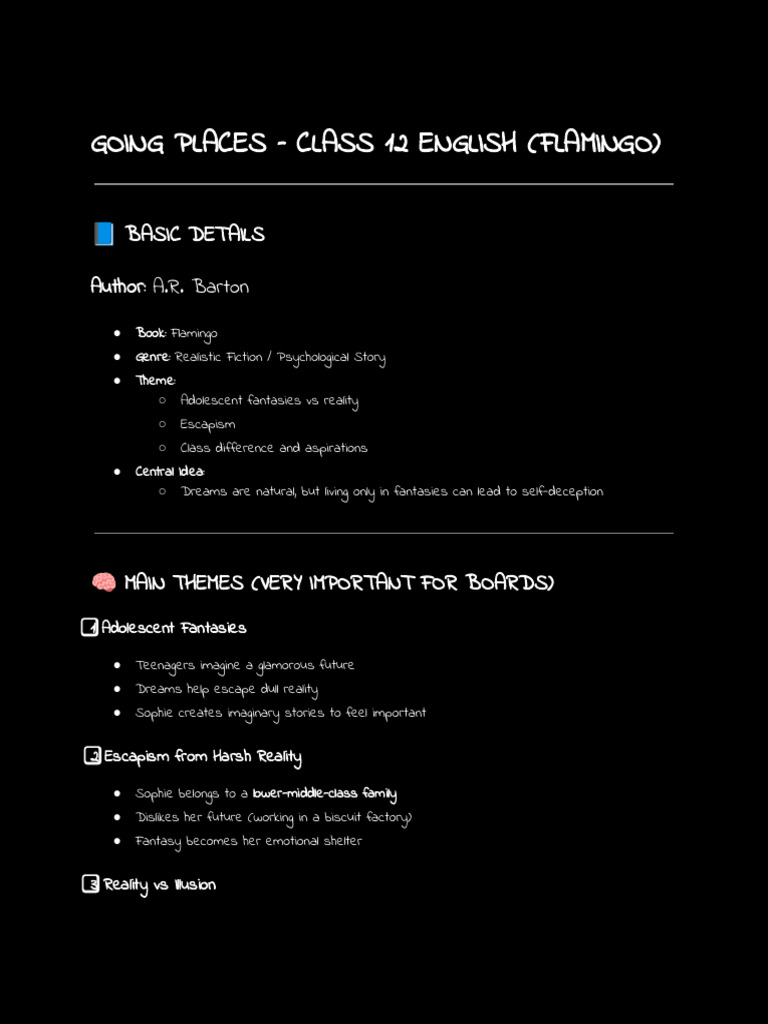 Going Places - Class 12 English (Flamingo) Notes | PDF