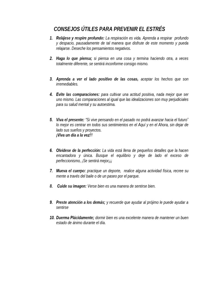 Consejos Utiles para Prevenir El Estrés | PDF