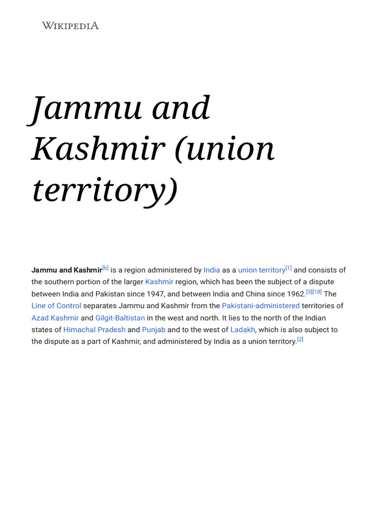 Jammu and Kashmir (Union Territory) - Wikipedia | PDF | Kashmir ...