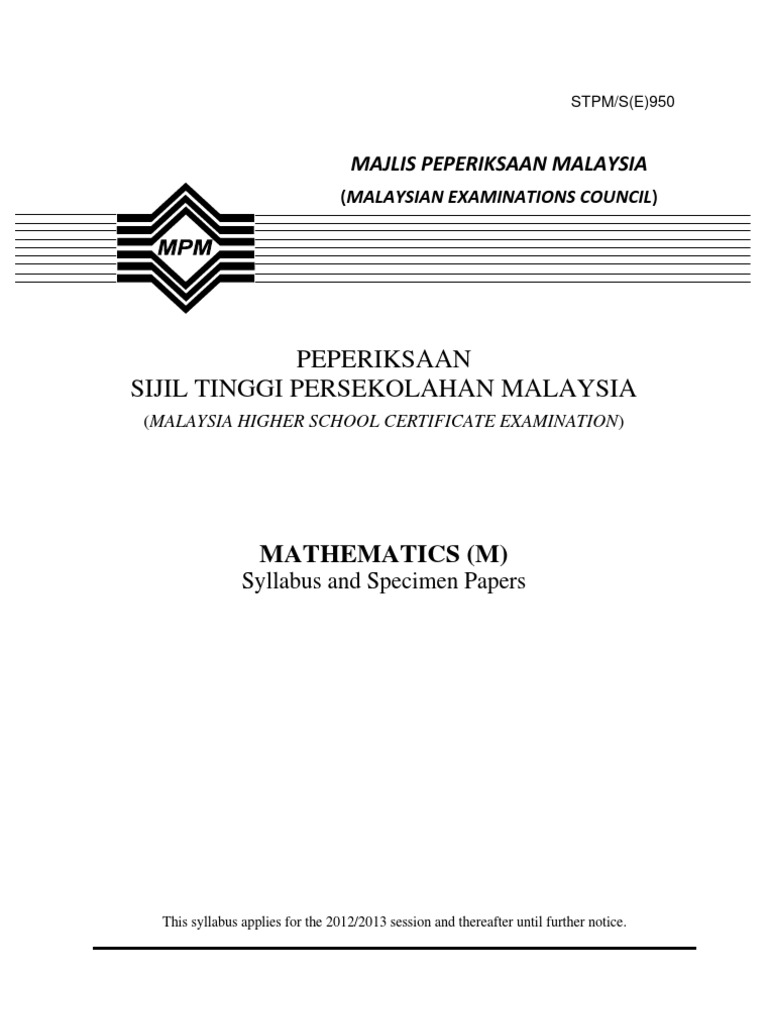STPM Math-M Syllabus and Specimen Papers | PDF | Teaching Methods ...