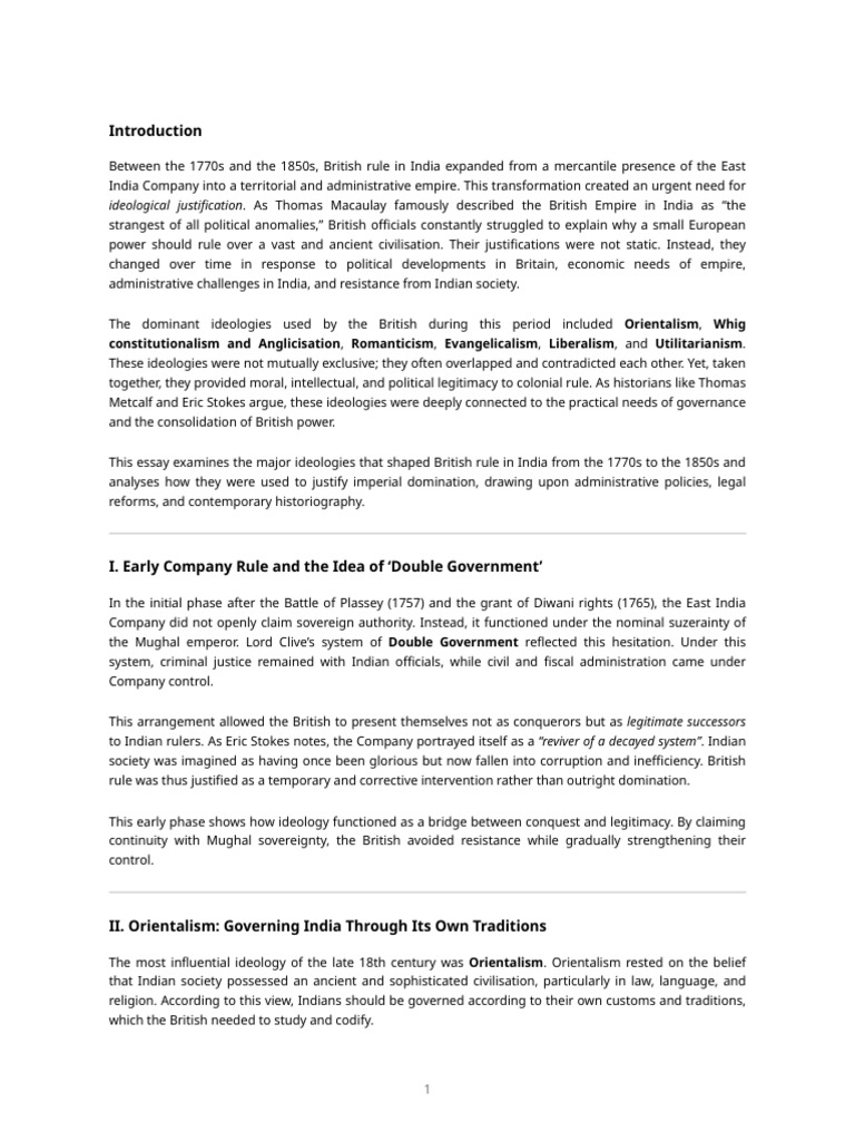 British Ideologies Justifying Rule in India | PDF | Liberalism ...