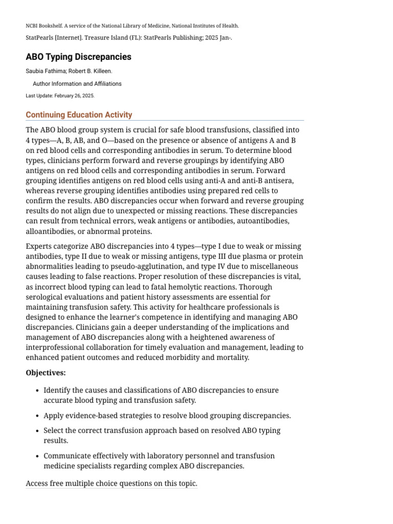 ABO Typing Discrepancies - StatPearls - NCBI Bookshelf | PDF | Blood ...
