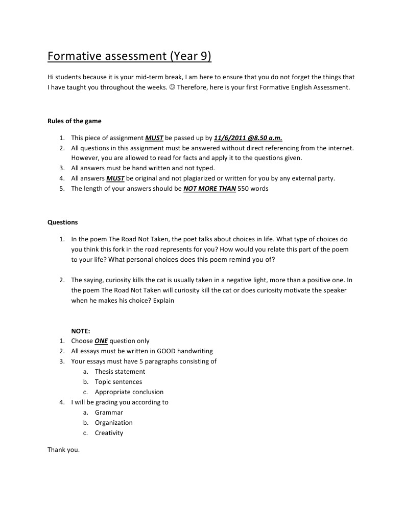 Year 9 Formative Assessment | PDF | Language Arts & Discipline