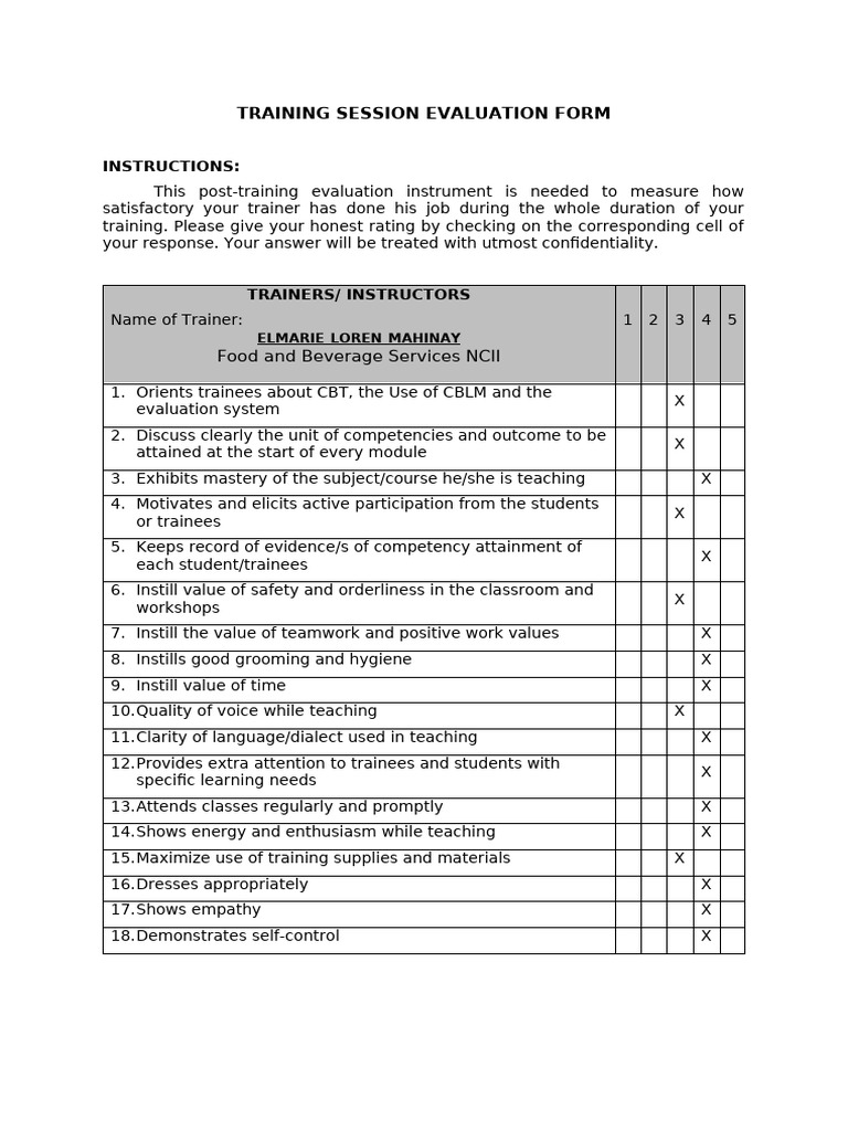 Post-Training Evaluation Form Template | PDF | Soup | Learning