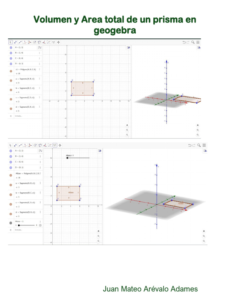 Volumen y Area Total de Un Prisma en Geogebra | PDF
