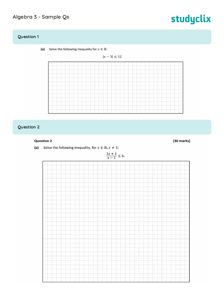 Algebra 3 - Sample Qs Questions | PDF