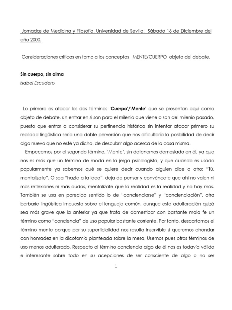 Sin Cuerpo Sin Alma - Isabel Escudero | PDF | Psicoanálisis | Sigmund Freud