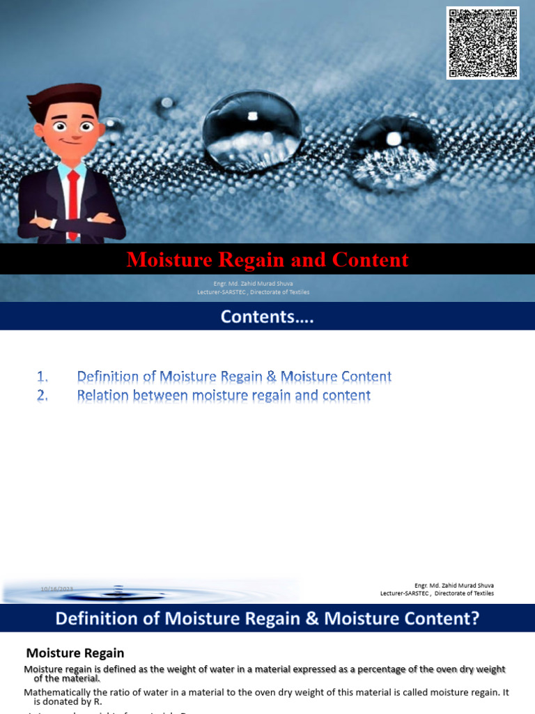 Moisture Regain and Content in Textiles | PDF | Humidity | Textiles