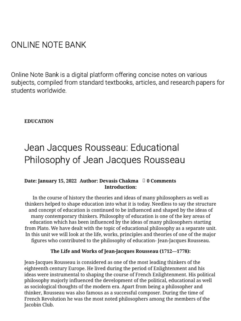 Jean Jacques Rousseau - Educational Philosophy of Jean Jacques Rousseau ...