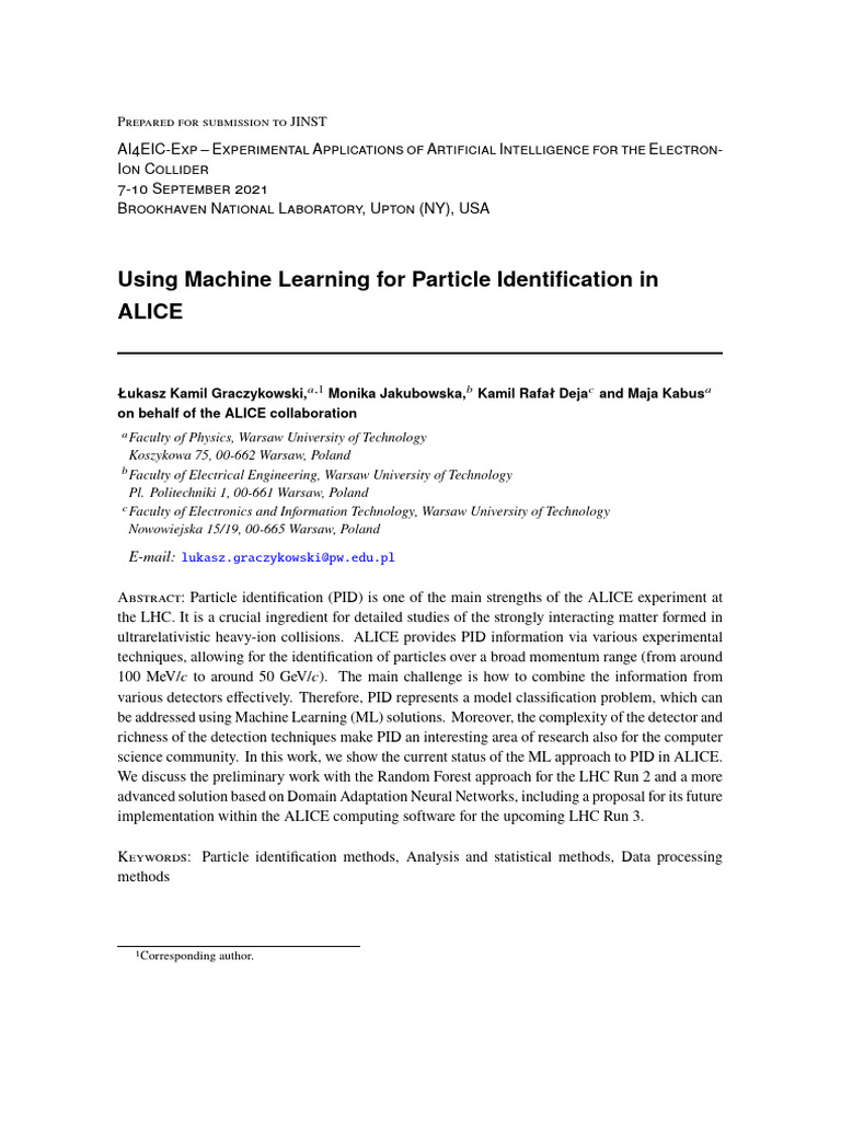 Using Machine Learning for Particle Identification in ALICE | PDF ...
