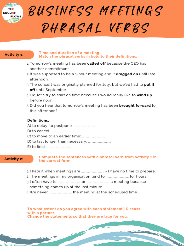 Business Meetings Phrasal Verbs SV | PDF | Linguistics
