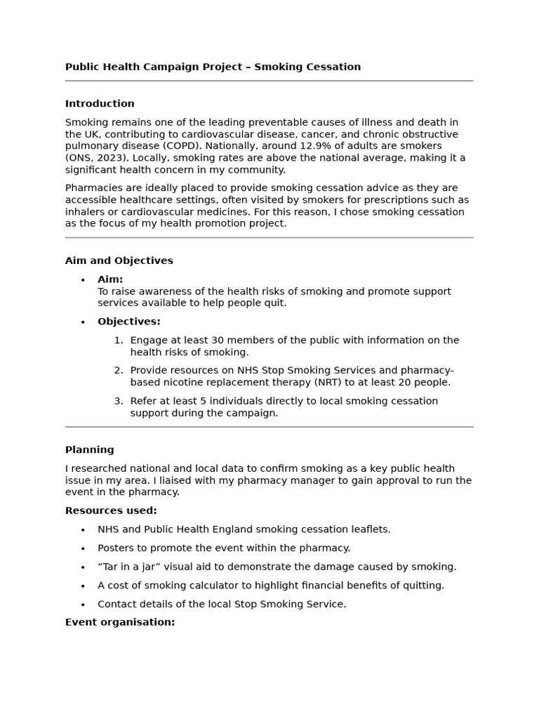 A27 Public Health Campaign Project Resubmit | PDF | Smoking Cessation ...