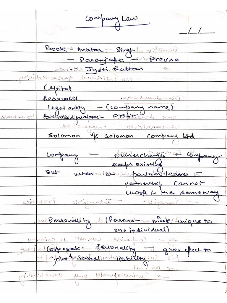 Company Law Class Notes | PDF