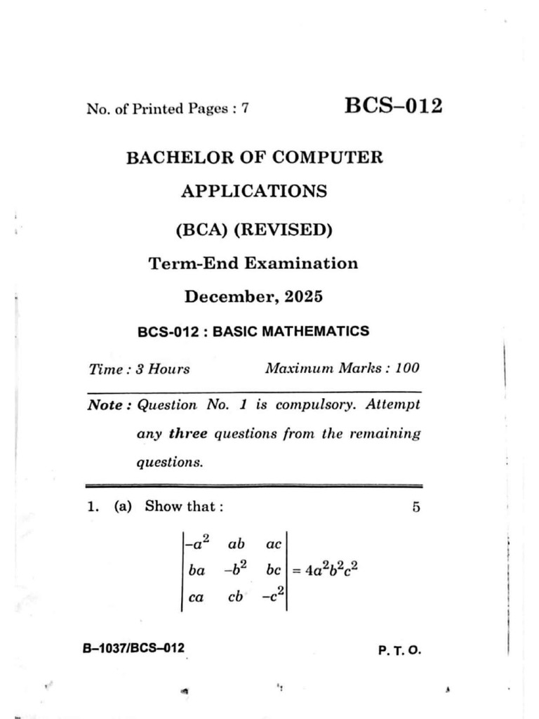 Bcs 12 Maths Pyq | PDF