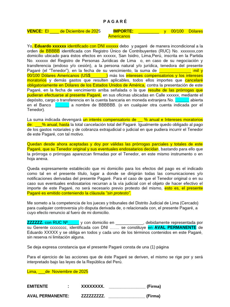 Ejemplo 1 (Pagaré Vencimiento Único Con Aval) | PDF