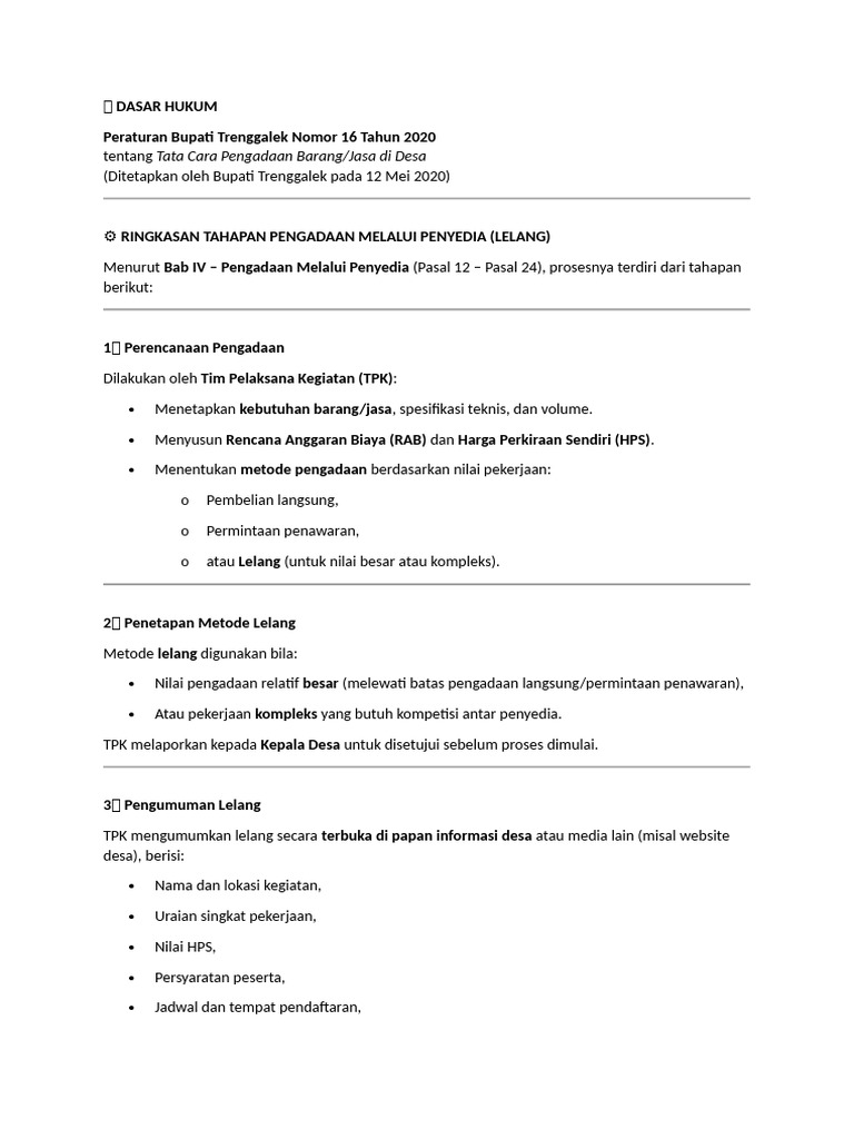 Proses Lelang Pengadaan Desa Trenggalek | PDF