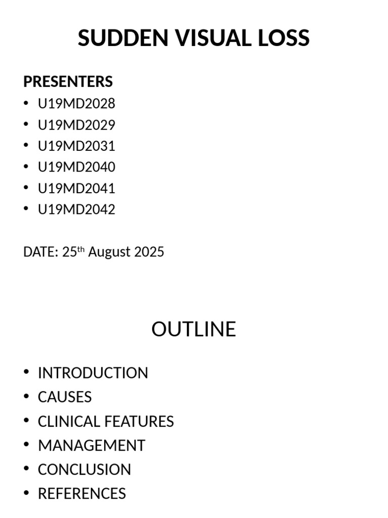 Sudden Visual Loss Presentation-1 | PDF | Vision | Human Diseases And ...