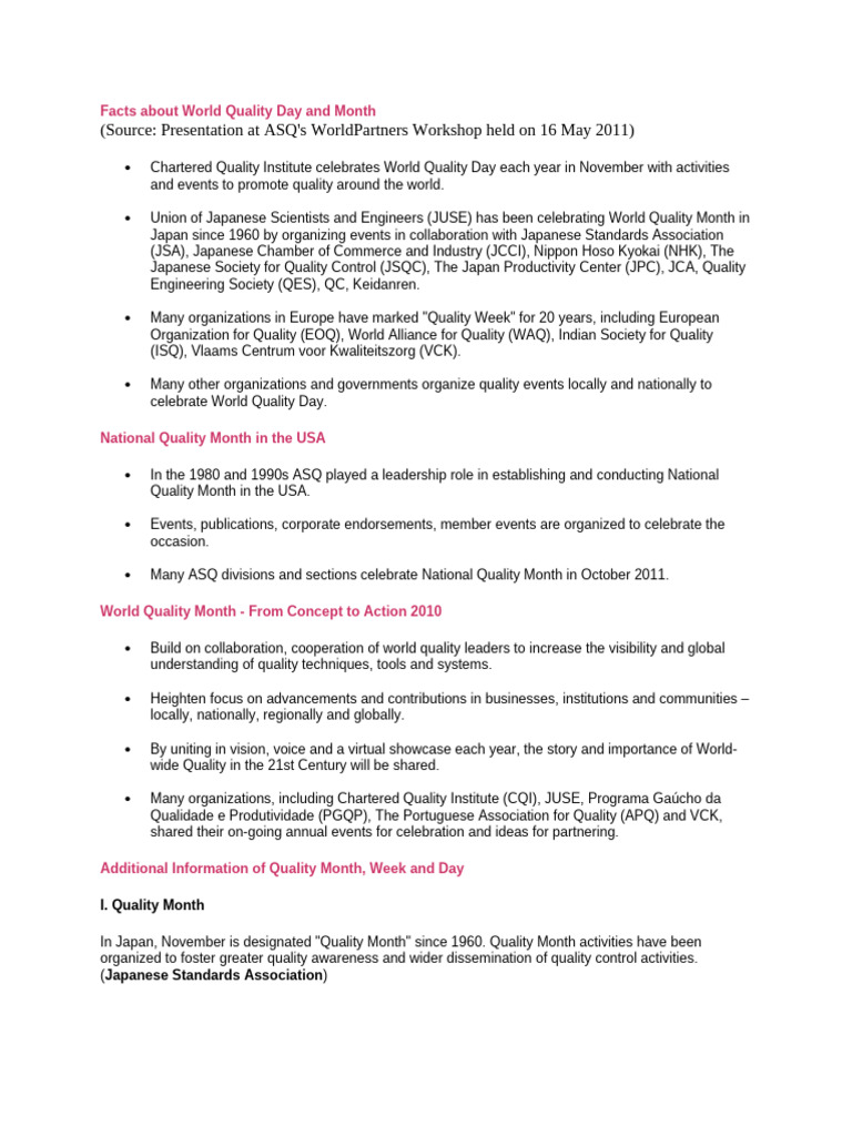 Facts About World Quality Day and Month | PDF | Economies