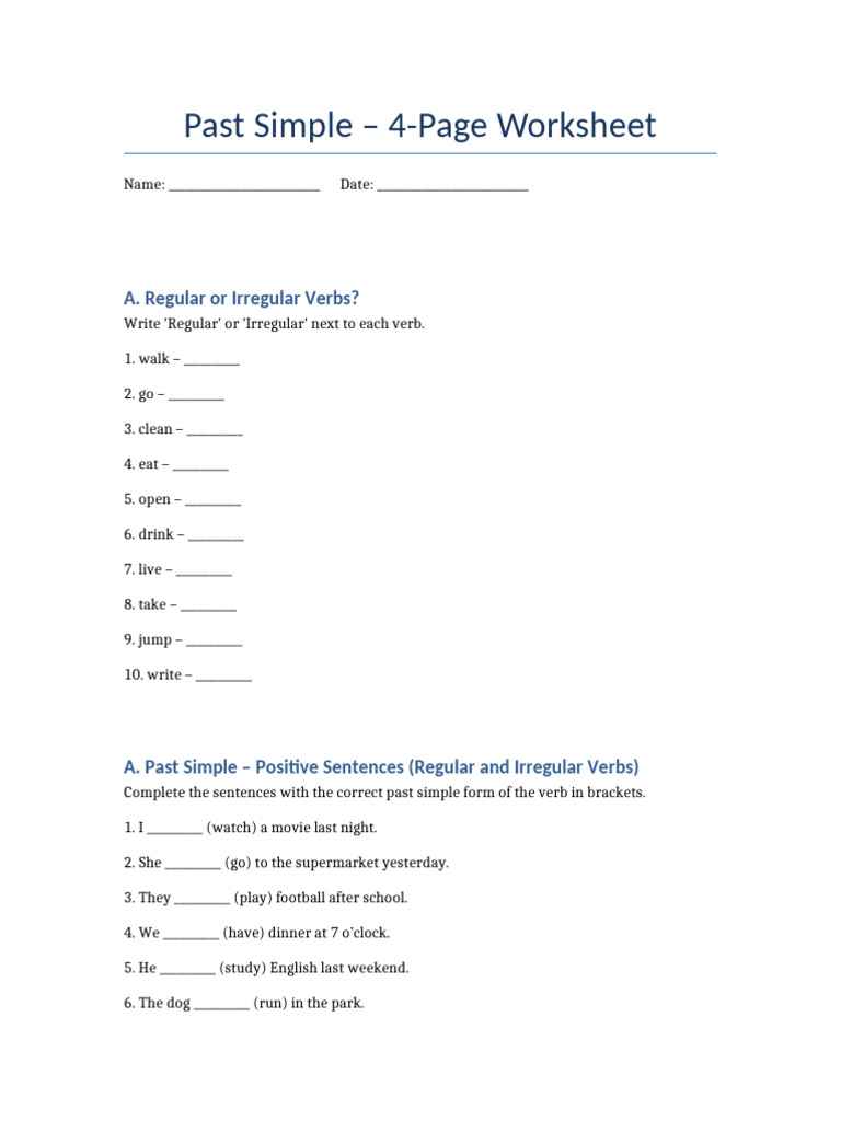 Past Simple 4 Page Worksheet | PDF | Linguistic Morphology | Grammar