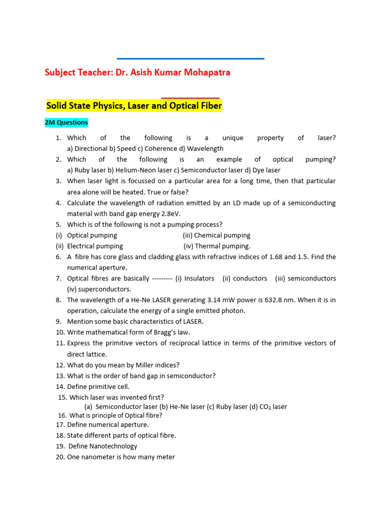 Solid State Physics & Quantum Physics Questions | PDF | Schrödinger ...