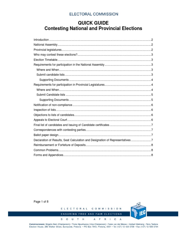 A Quick Guide To Contesting National and Provincial Elections | PDF ...