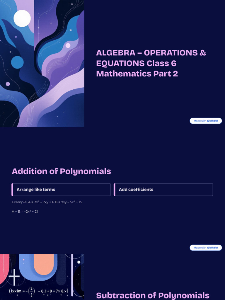 Algebra Operations and Equations Class 6 Mathematics Part 2 | PDF