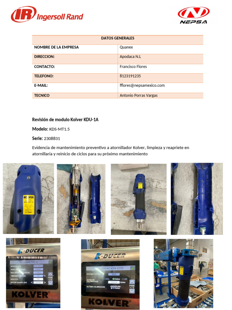 Reporte Kolver | PDF