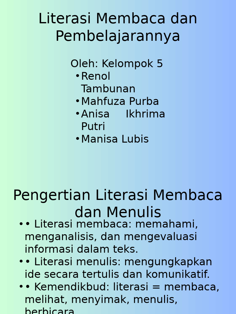 Literasi Membaca Dan Pembelajarannya - PPTX 20250618 174346 0000 | PDF