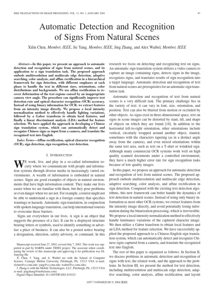 Automatic Detection and Recognition of Signs From Natural Scenes | PDF ...