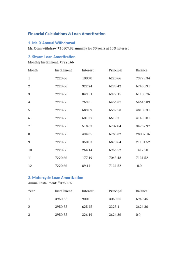 Loan Amortization & Financial Calculations | PDF