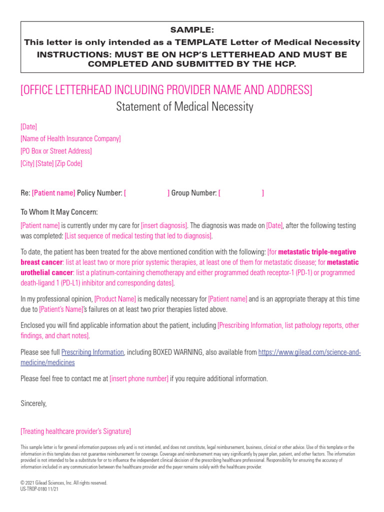 Sample Letter of Medical Necessity 1 | PDF | Medical Diagnosis | Health ...