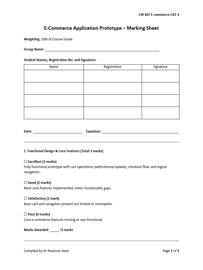 E-Commerce Prototype Marking Sheet | PDF | Usability | Cyberspace