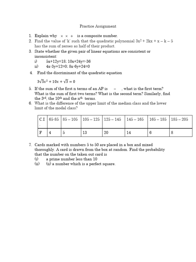CLass 10 Practice Assignment | PDF