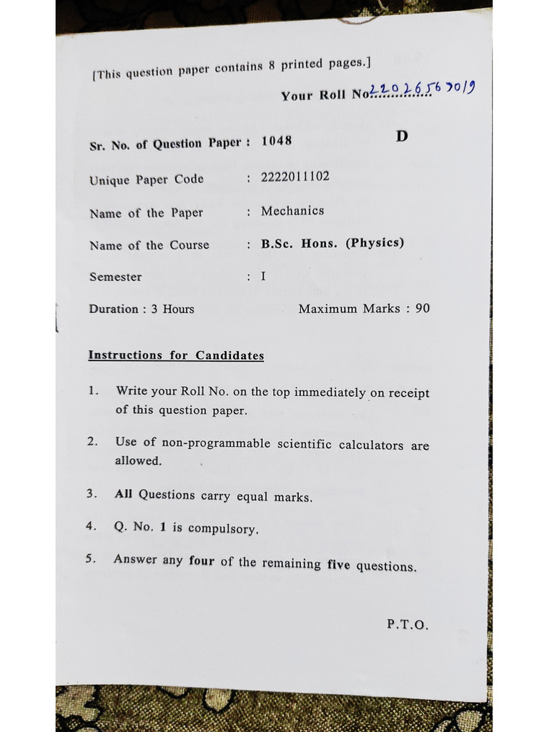 2022 QP Mechanics Sem 1 | PDF