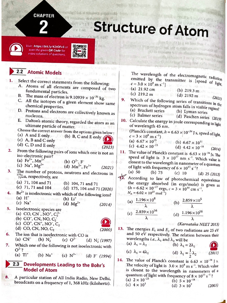 Pyq Atomic Structure | PDF