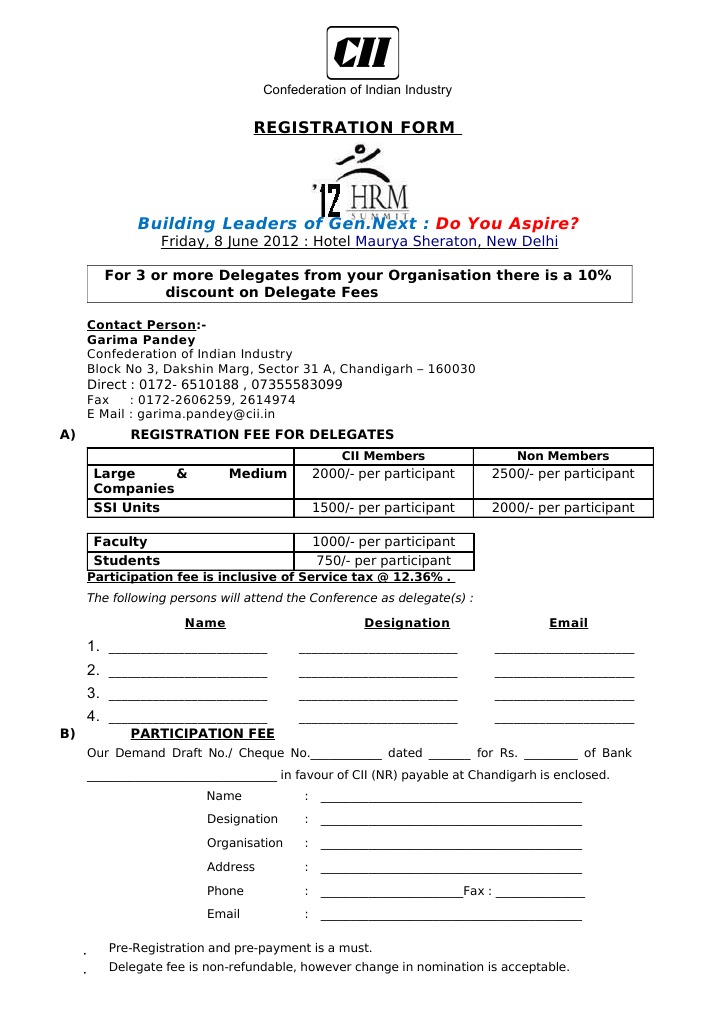 CII Registration Form for Leadership Conference | PDF | Business ...